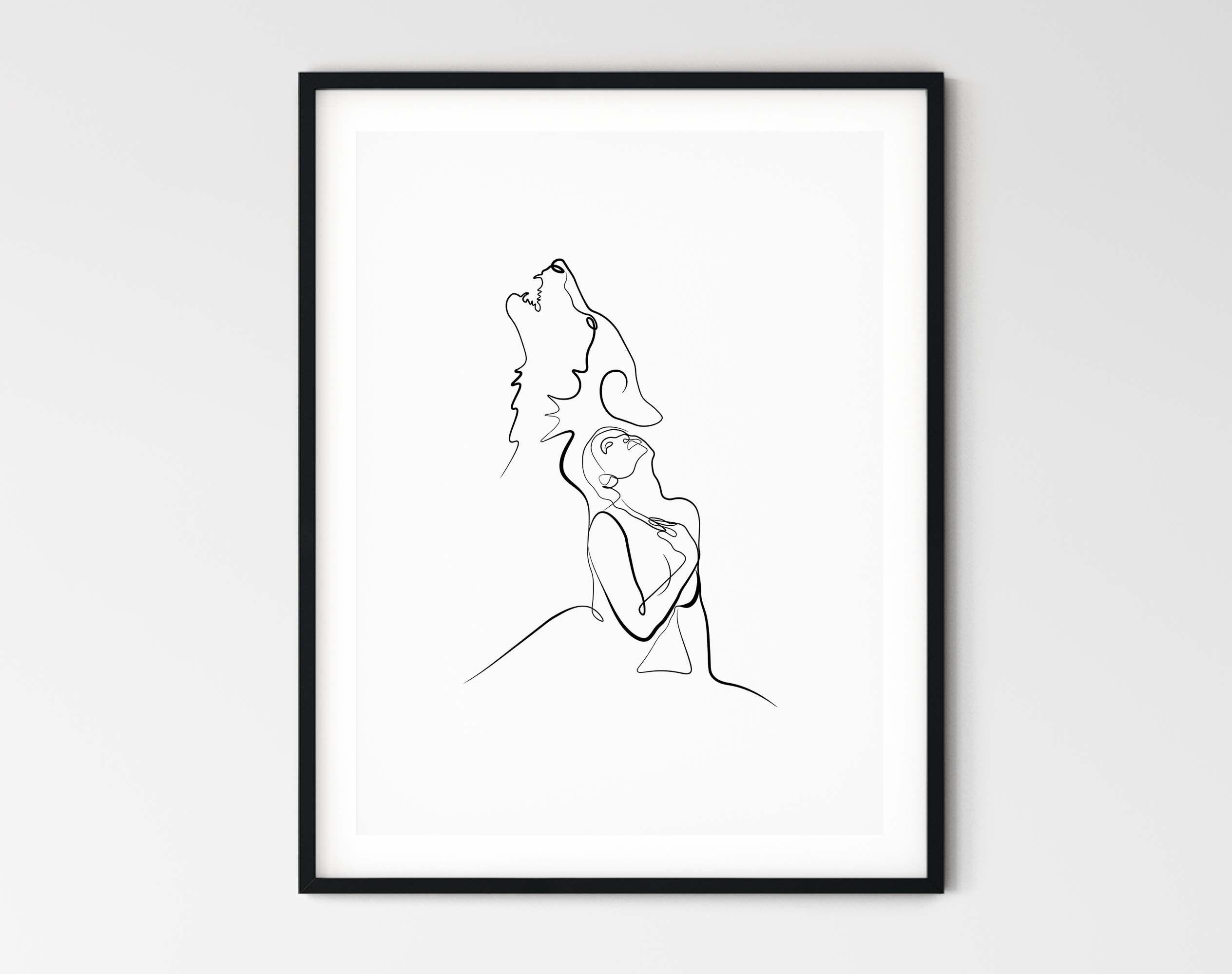 Minimalist Wolf Line Art Black and White Prints Wolf - Etsy