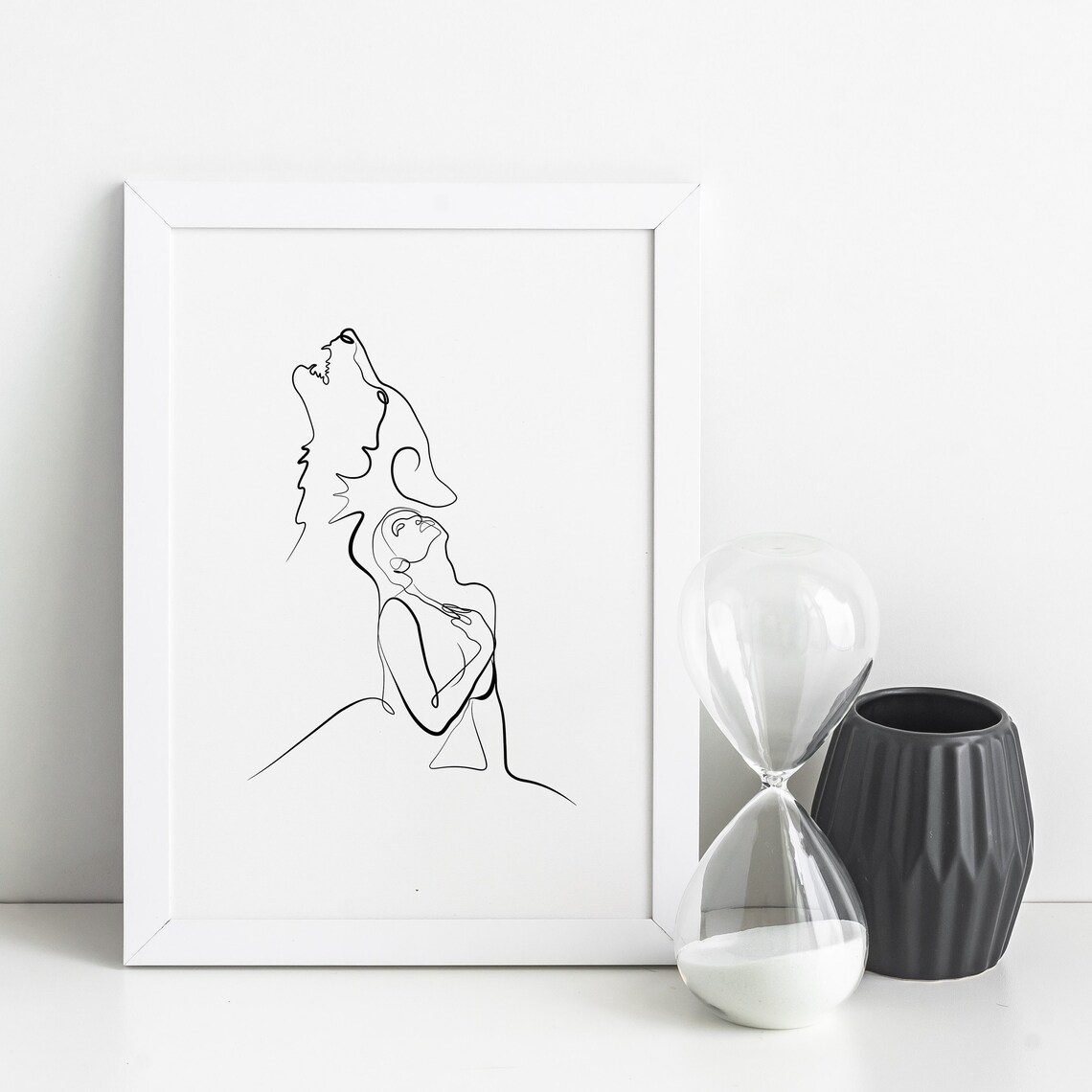 Minimalist Wolf Line Art Black and White Prints Wolf - Etsy