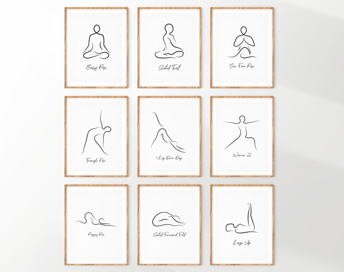 Set of Yoga Poses Wall Art, Yoga Poses, Spiritual Decor, Yoga Poses ...