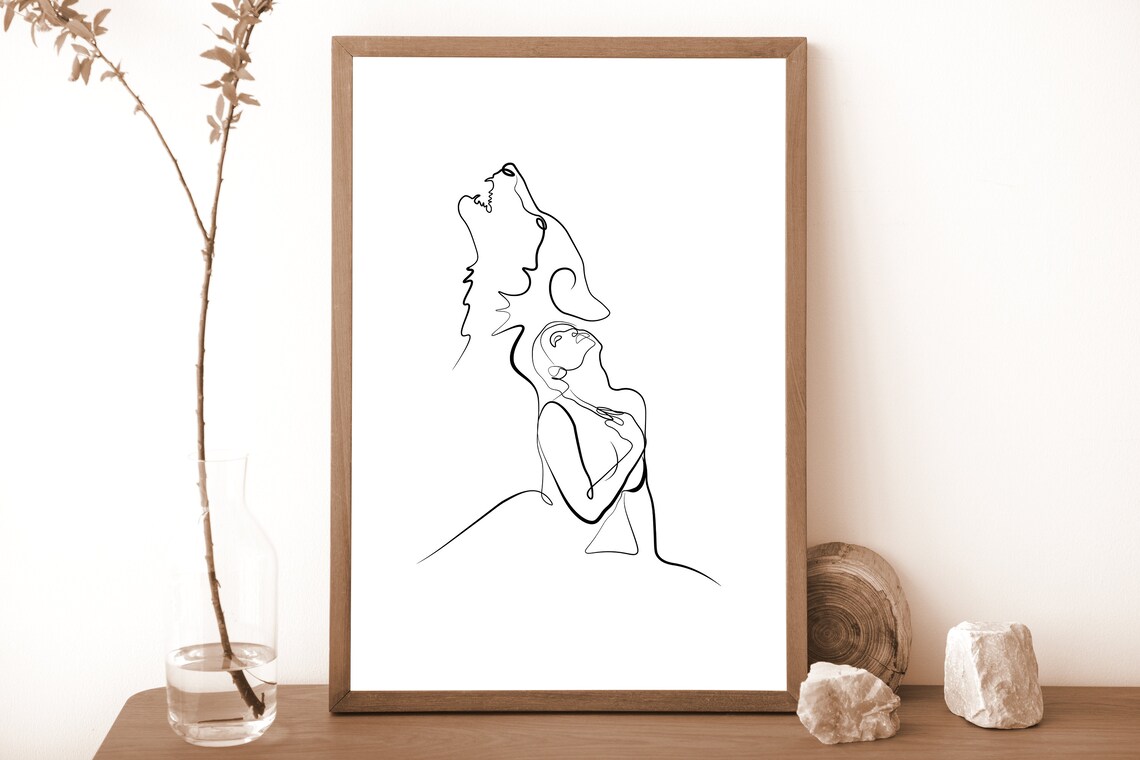 Minimalist Wolf Line Art Black and White Prints Wolf - Etsy India