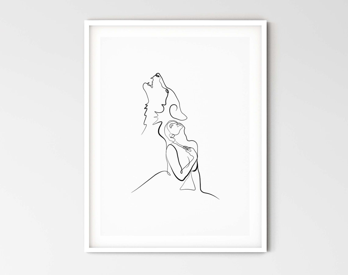 Minimalist Wolf Line Art Black and White Prints Wolf - Etsy