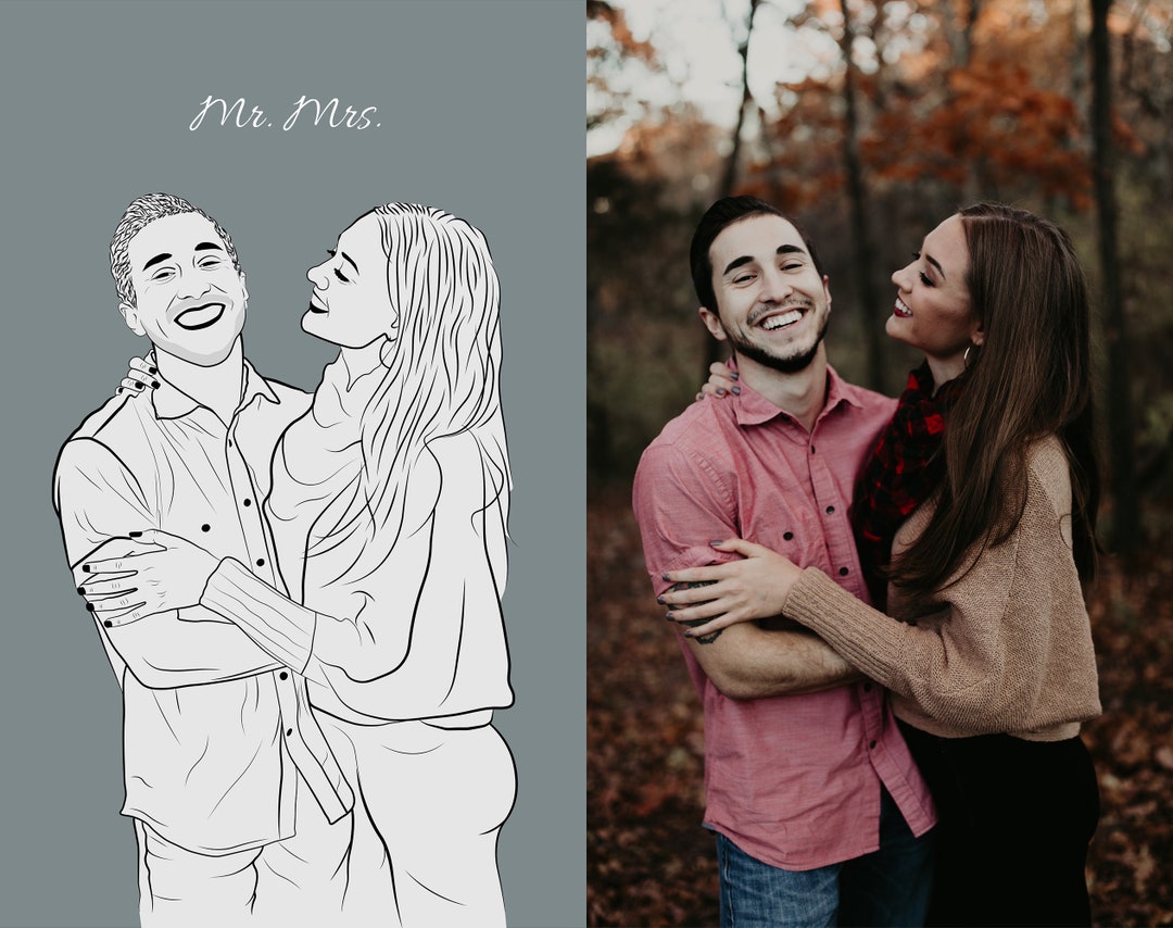 Customizable Couple Portraits: Personalized Minimalist Wall Art for ...