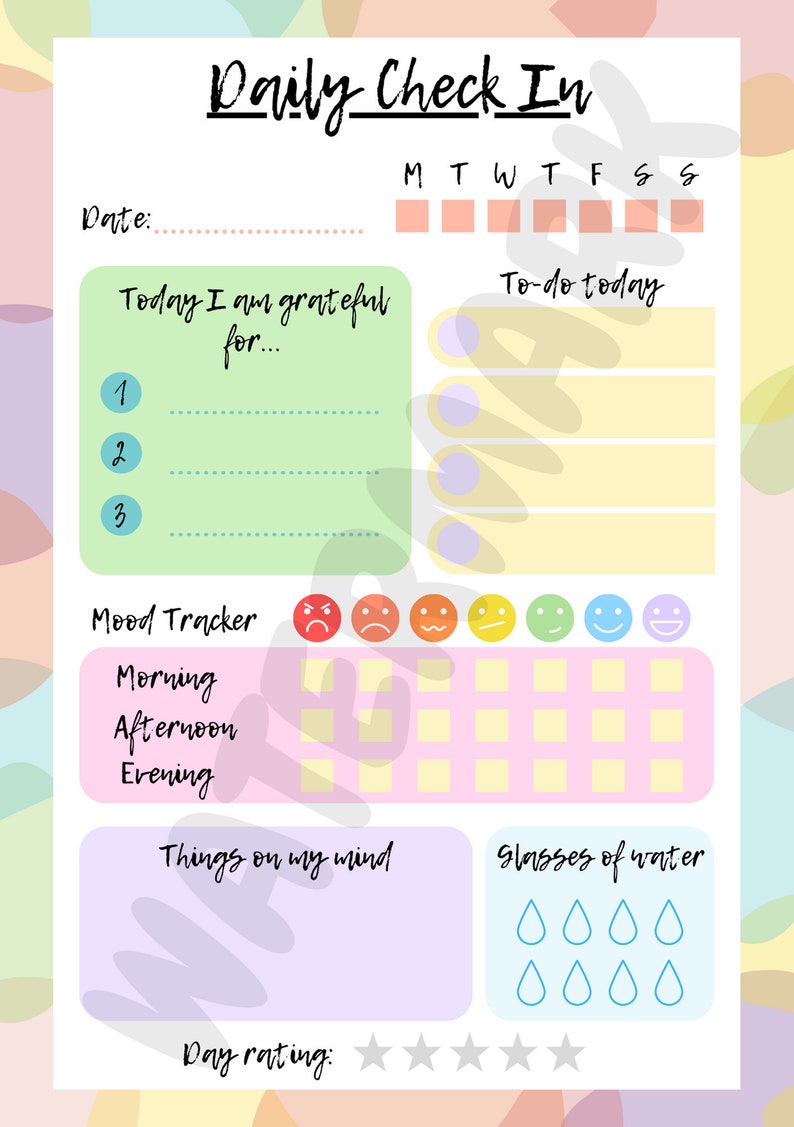Printable Daily Planner & Mood Tracker Blobs Mindfulness Journal to ...