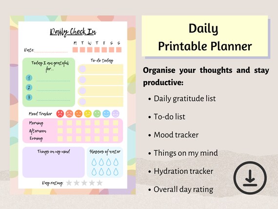 Printable Daily Planner & Mood Tracker Blobs Mindfulness | Etsy