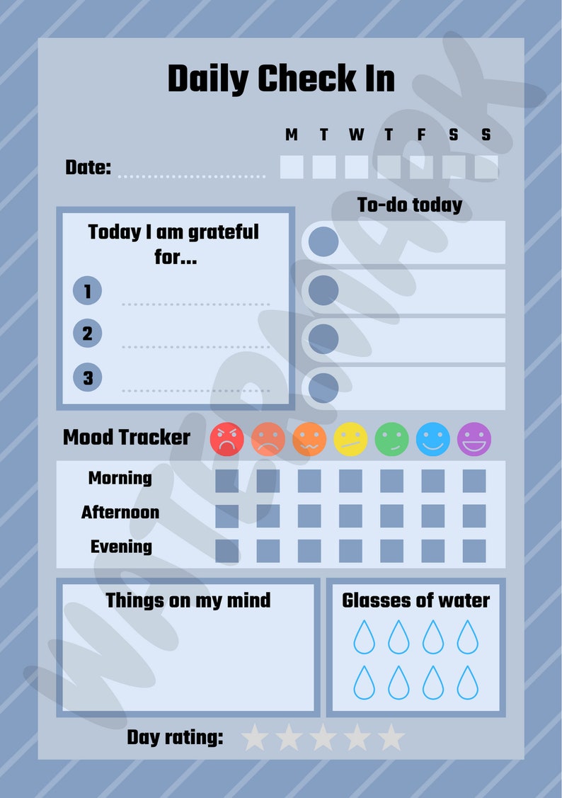 Printable Daily Planner & Mood Tracker Stripes Mindfulness - Etsy