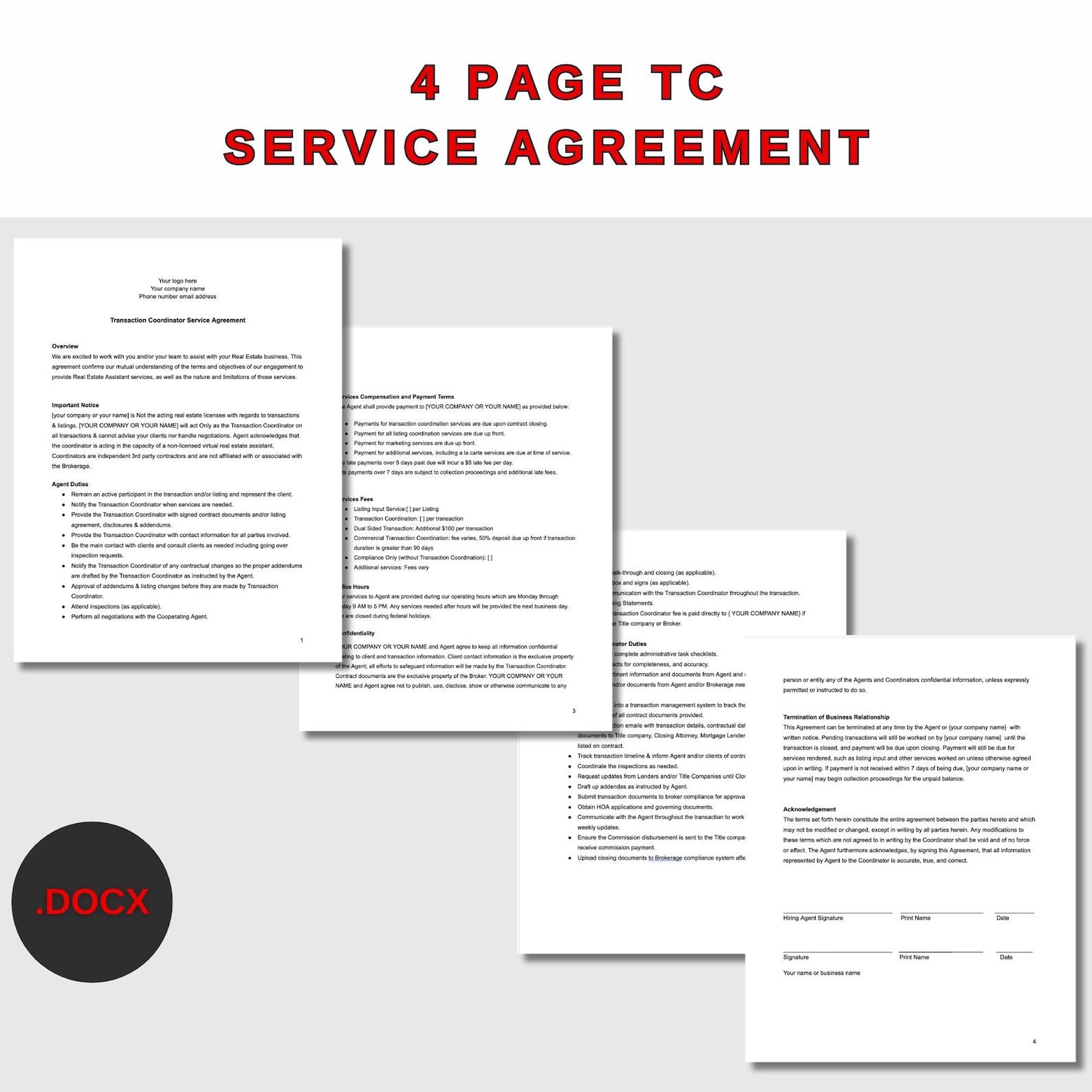 Transaction Coordinator Service Agreement, Editable Real Estate ...