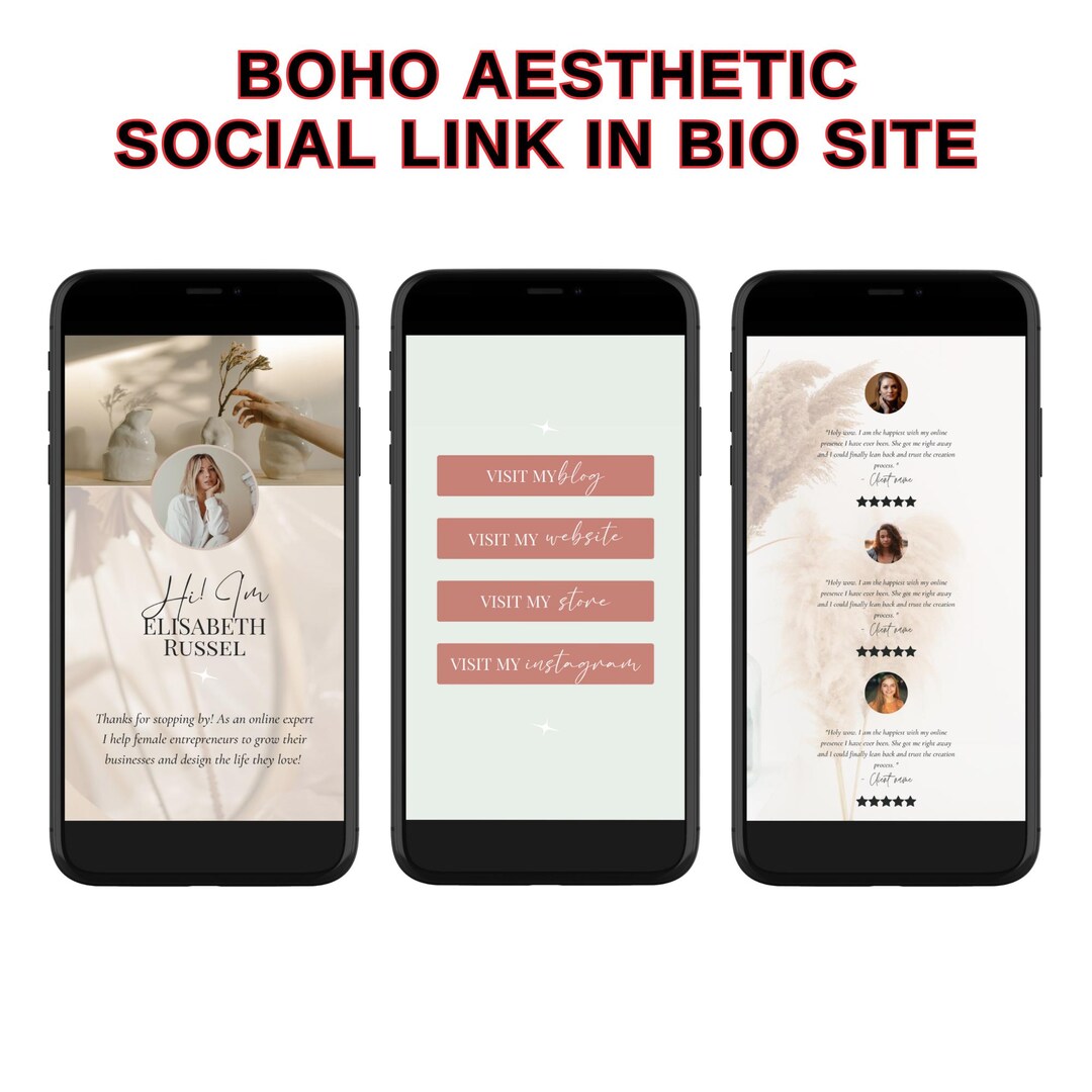 Boho Link in Bio Template, Animated Social Media Website (digital ...