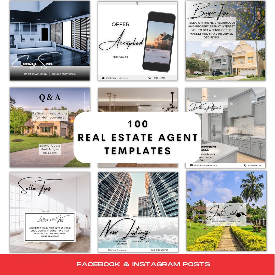 Real Estate Agent Social Media Templates, 100 Posts (digital Download ...