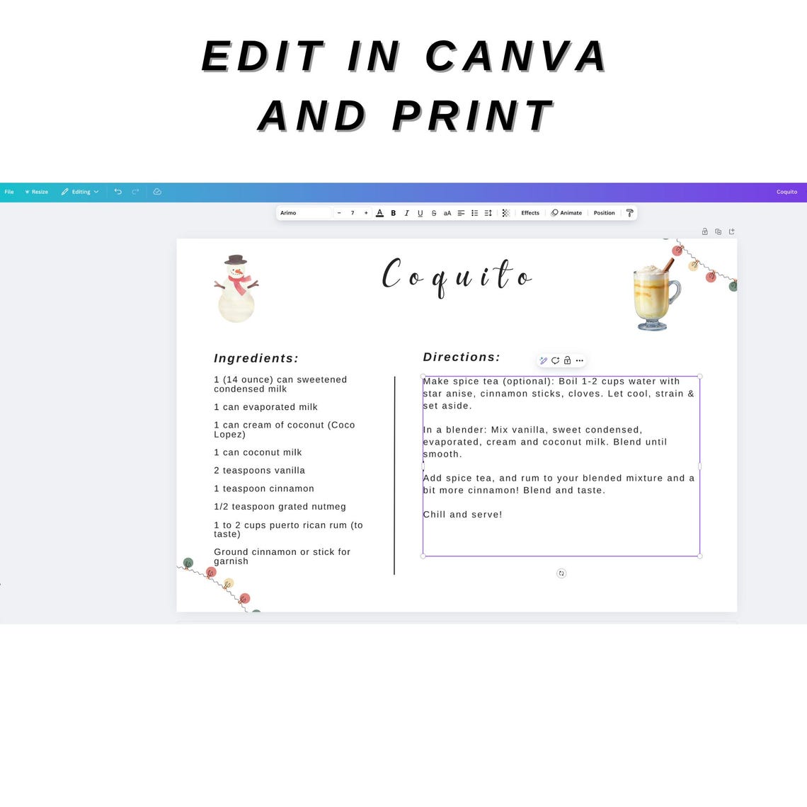 Editable Recipe Card Template, DIY Recipe Card, Digital Recipe Card ...