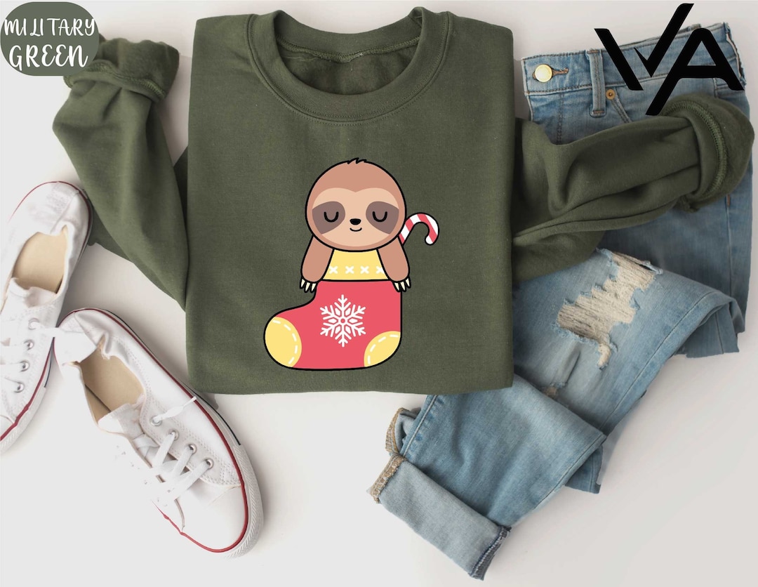 Christmas Sloth Sweatshirt, Cute Sloth Sweaters, Sloth Holiday Sweater ...