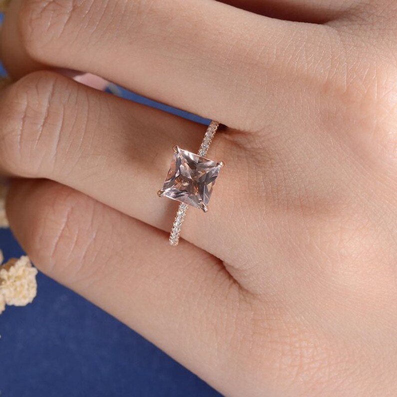 Princess Cut Morganite Engagement Ring Solitaire Anniversary - Etsy