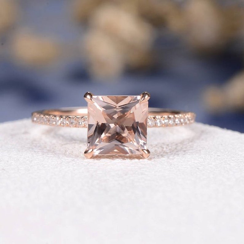 Princess Cut Morganite Engagement Ring Solitaire Anniversary - Etsy