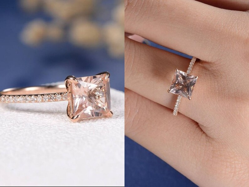 Princess Cut Morganite Engagement Ring Solitaire Anniversary - Etsy