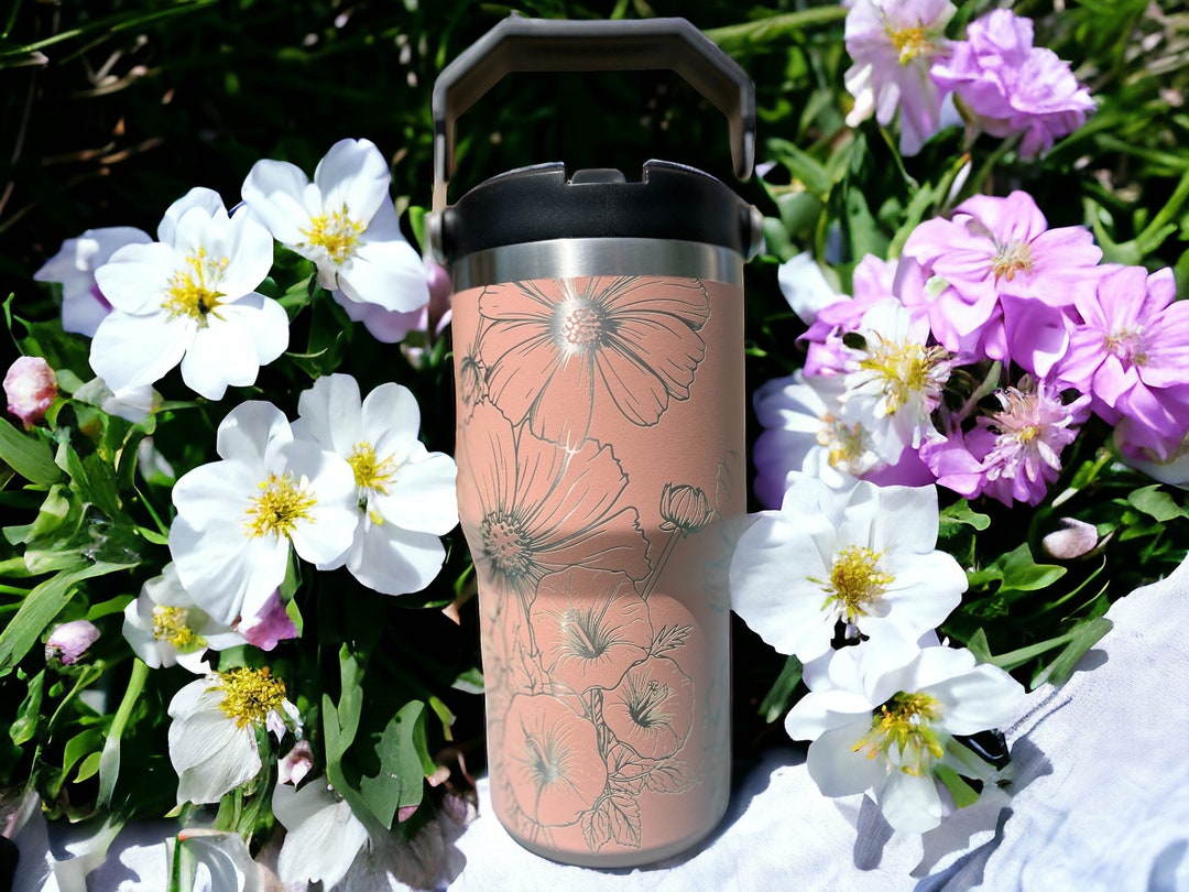 20 Oz Flip Top Lid Cosmos Flower Themed Tumbler, Gift for Her, Gift for ...