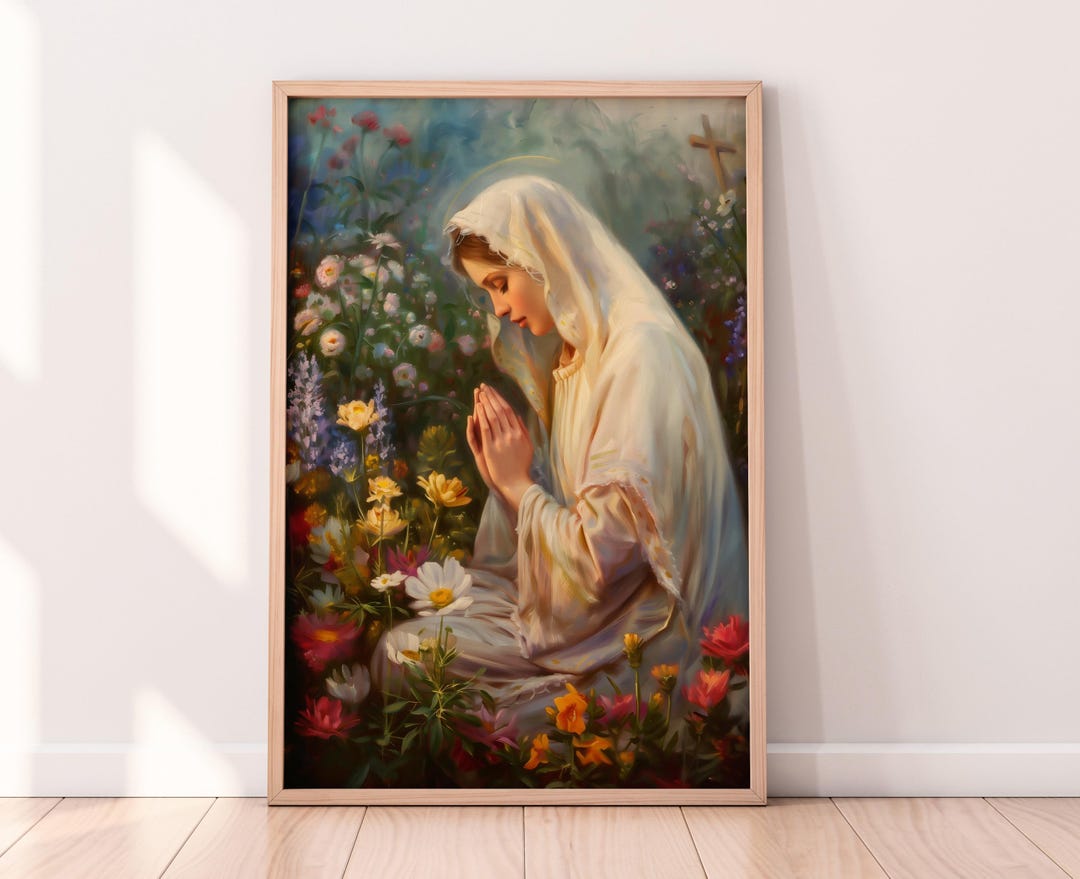 Virgin Mary Flower Garden Art: Religious Spiritual Print (digital ...