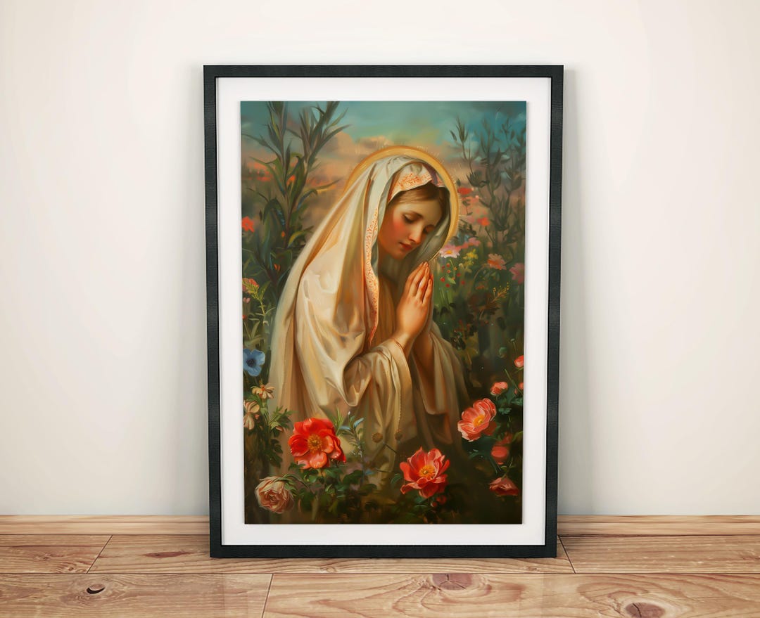 Virgin Mary Prays, Serenity of Mary, Religious Art, Spiritual Art ...