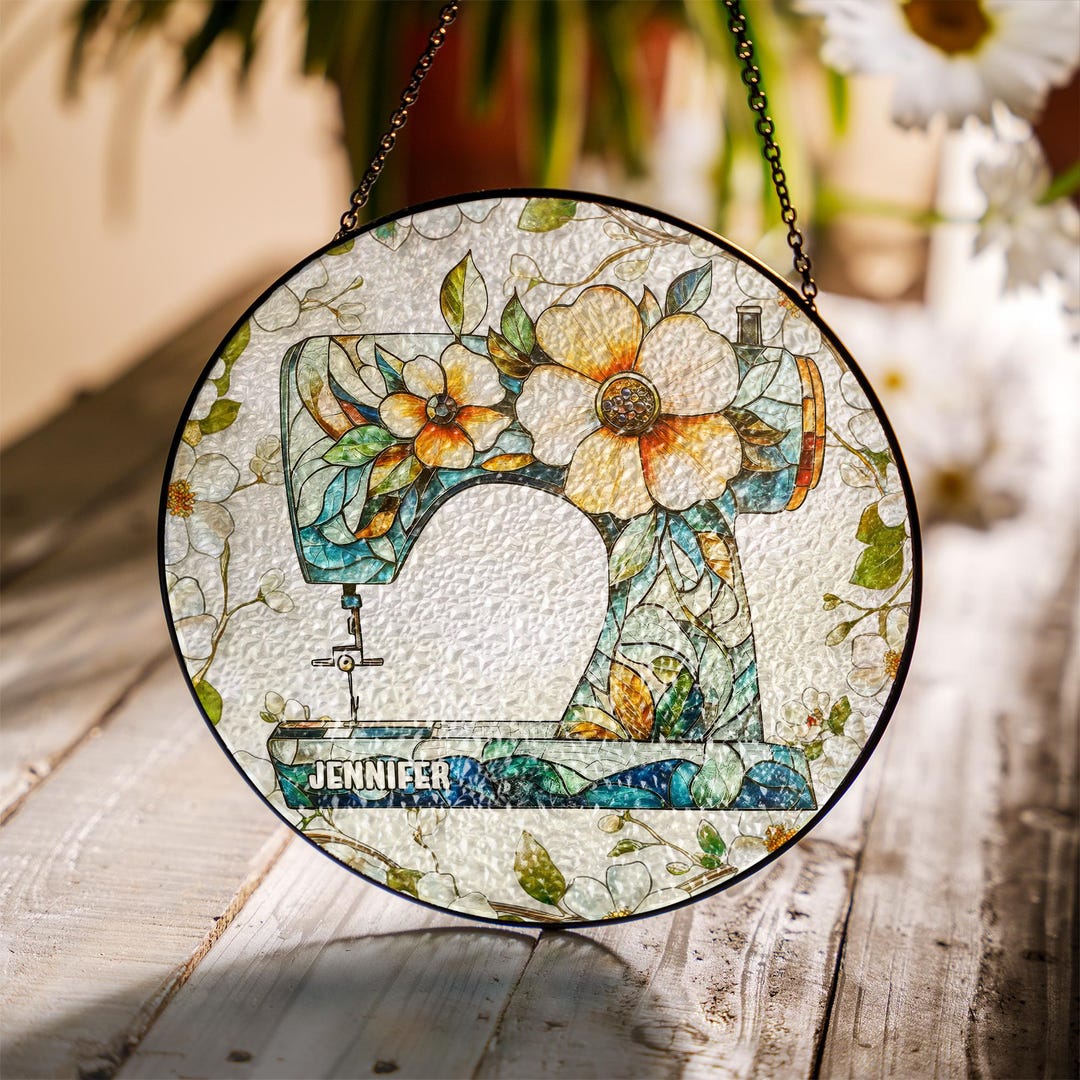Customiable Sewing Machine Stained Glass Suncatcher, Wild Flower Sewing ...