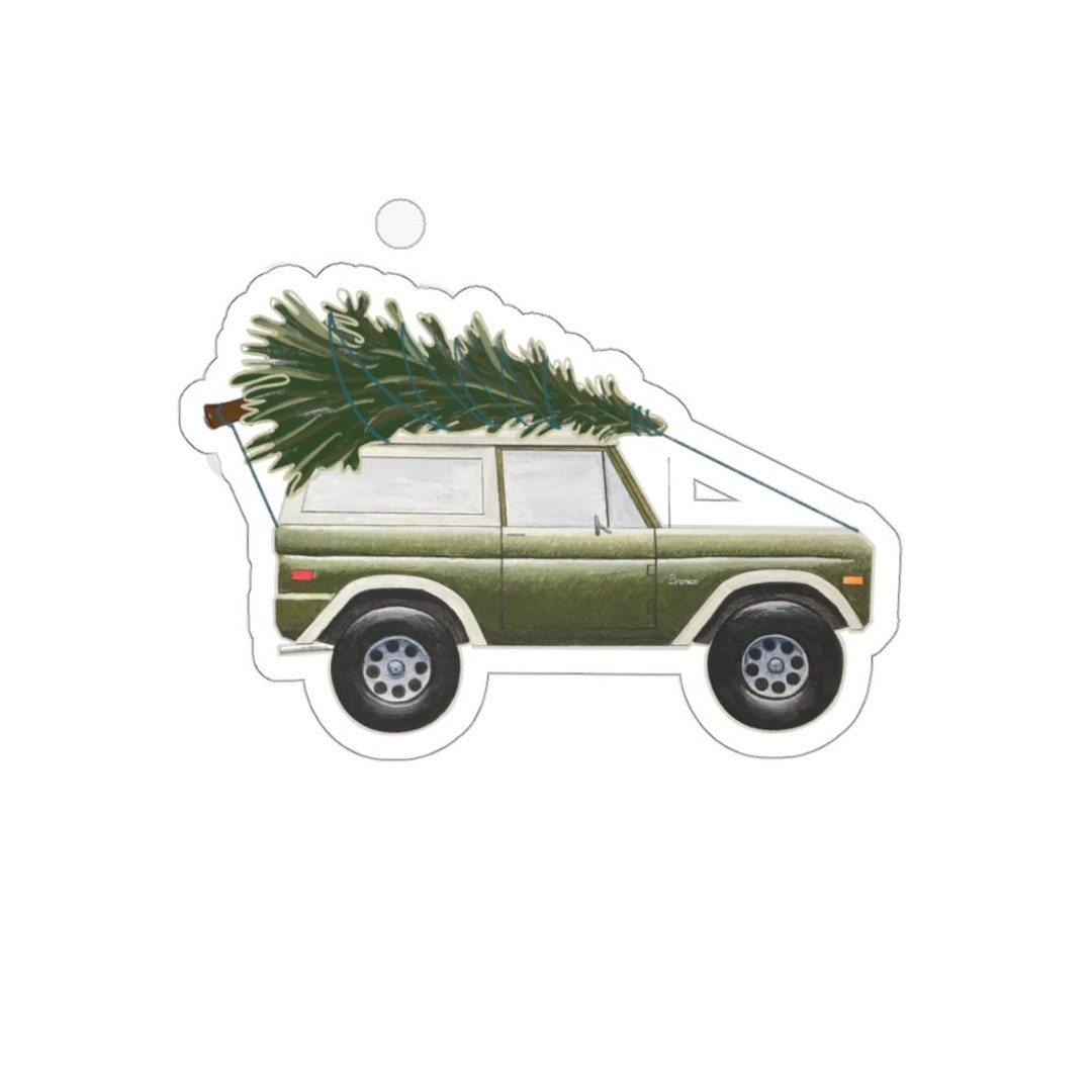 Ford Bronco Christmas Tree Sticker Vintage Truck With Christmas Tree ...