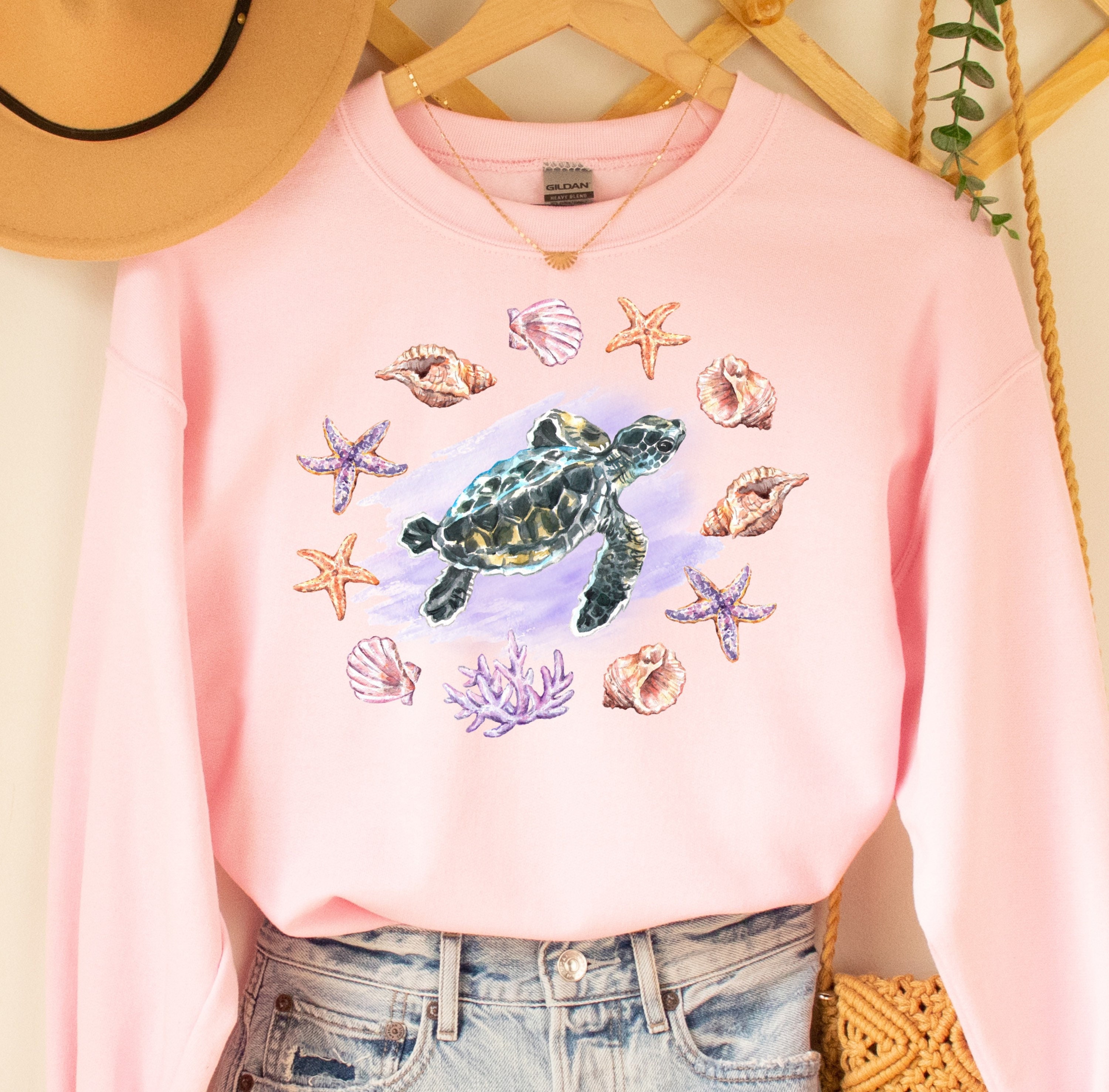 Vintage Sea Turtle Sweatshirt, Trendy Crewneck for Teen Girls, Coconut ...