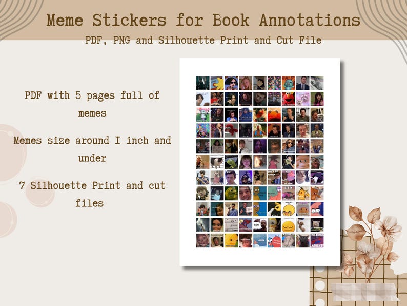 Meme Stickers Printables for Book Annotations PDF PNG Cut File ...