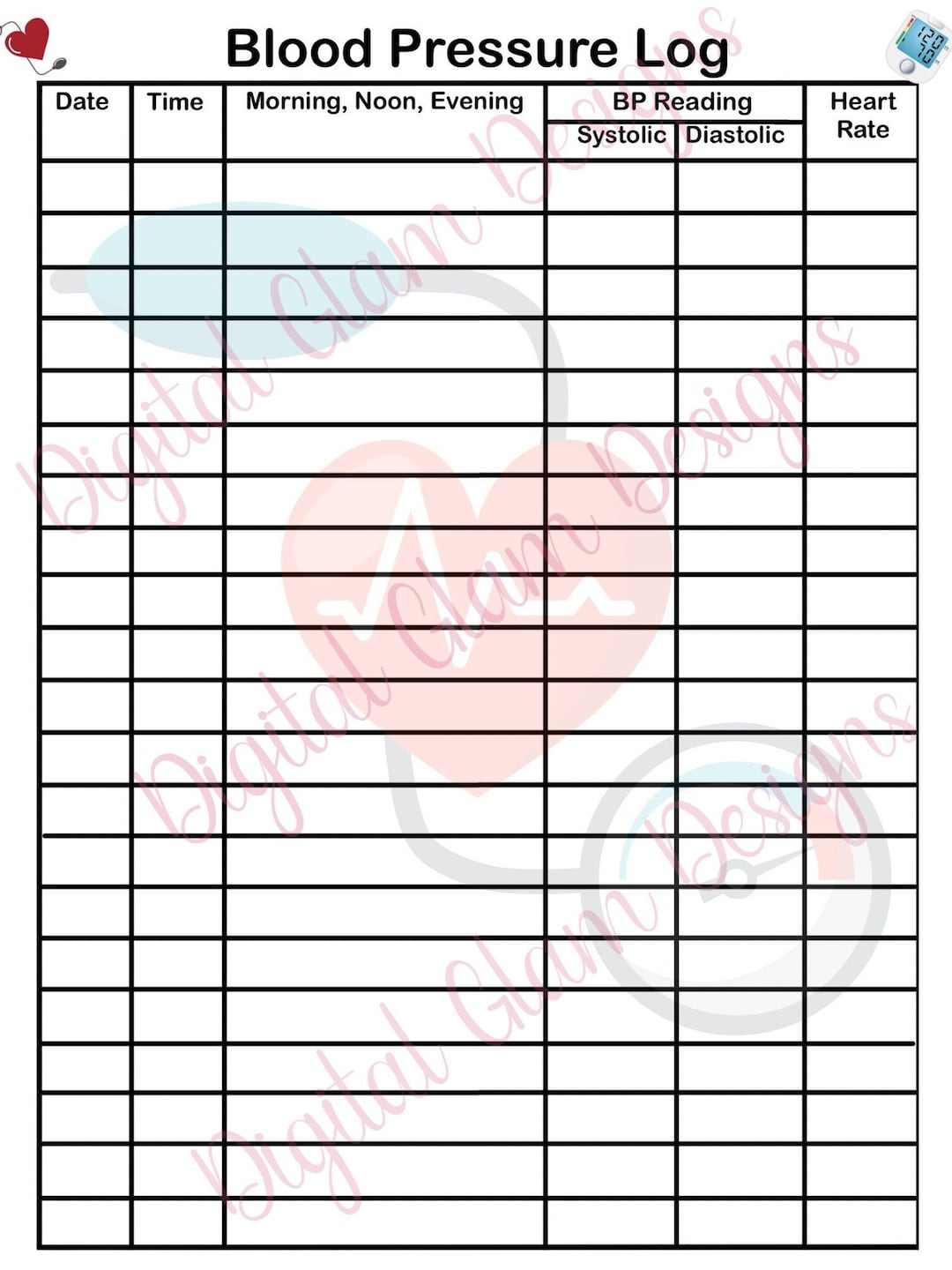 Printable Blood Pressure Log - Etsy