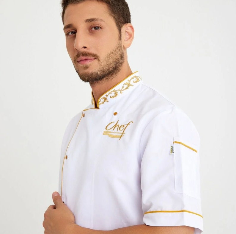 White Gold Embroidery Chef Lycra Cook Jacket - Etsy