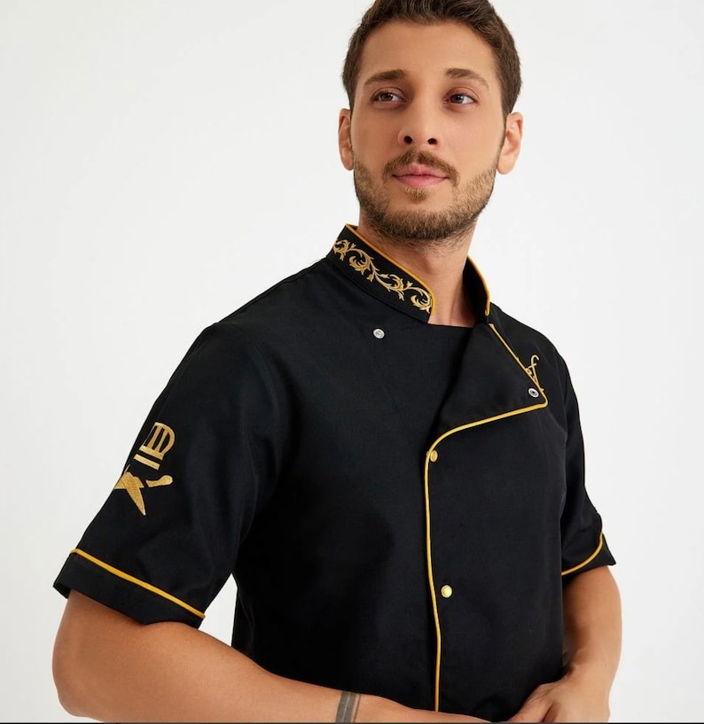 Black Gold Embroidery Chef Lycra Cook Jacket - Etsy