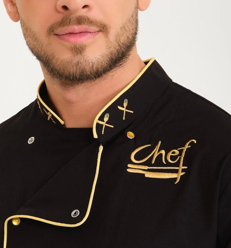 Black Gold Embroidery Chef Lycra Cook Jacket - Etsy