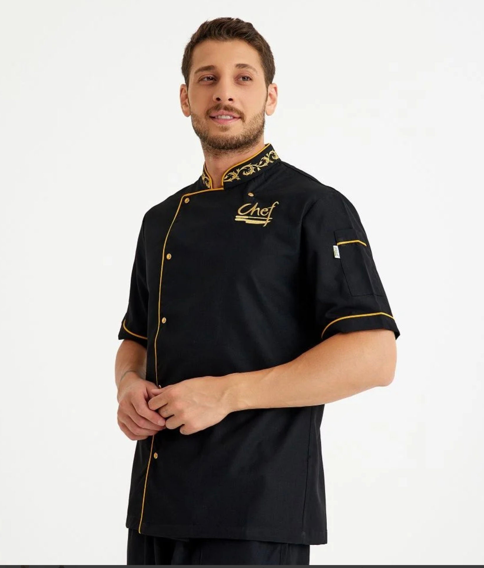Black Gold Embroidery Chef Lycra Cook Jacket - Etsy