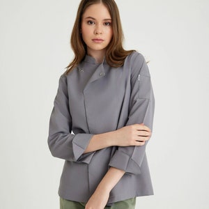 Light Gray Women's Chef Cook Jacket With Embroidery, Custom, Name ...