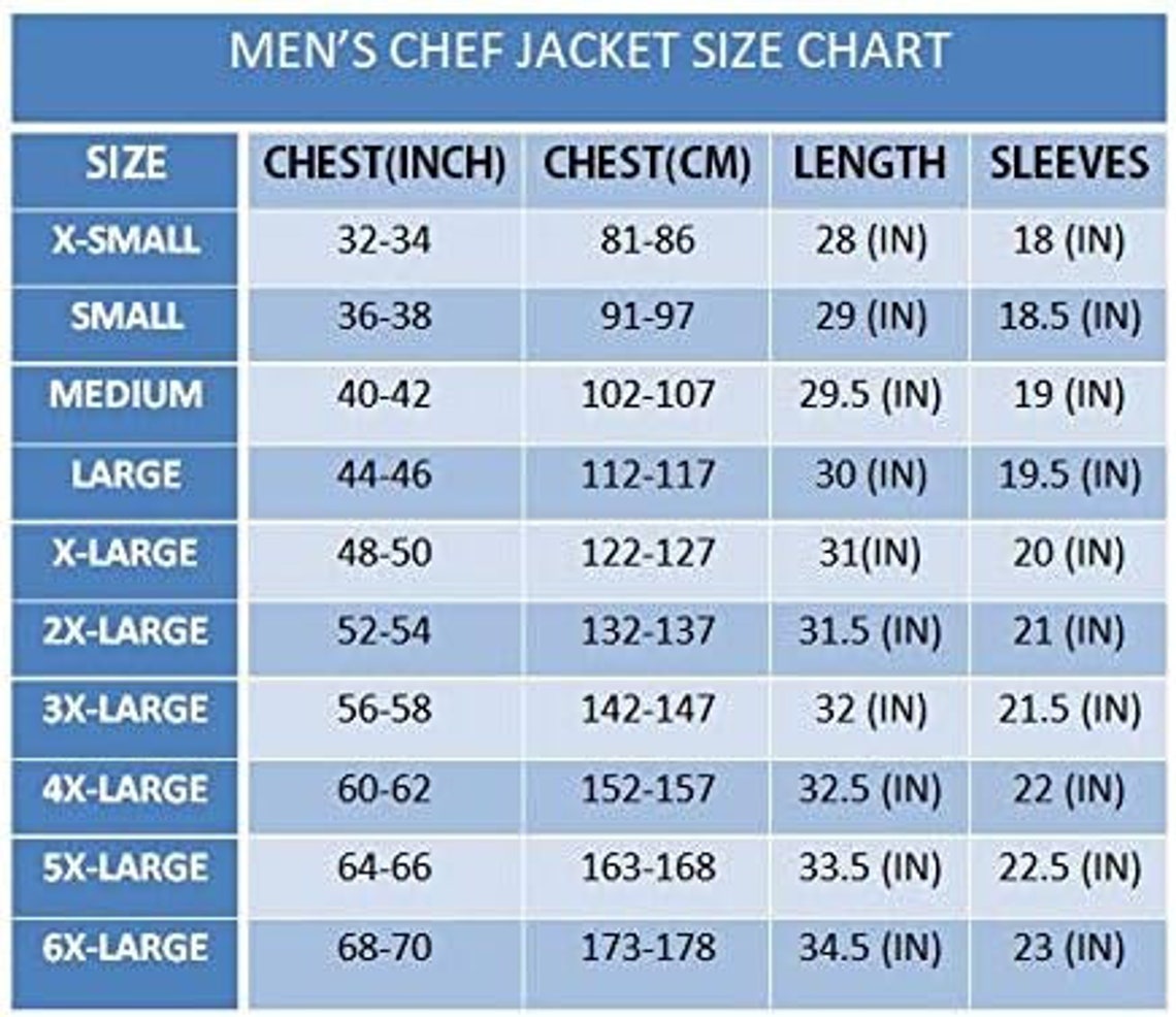 Chef Jacket Sizing Chart Pdf Pattern Of Women's Chef Jacket