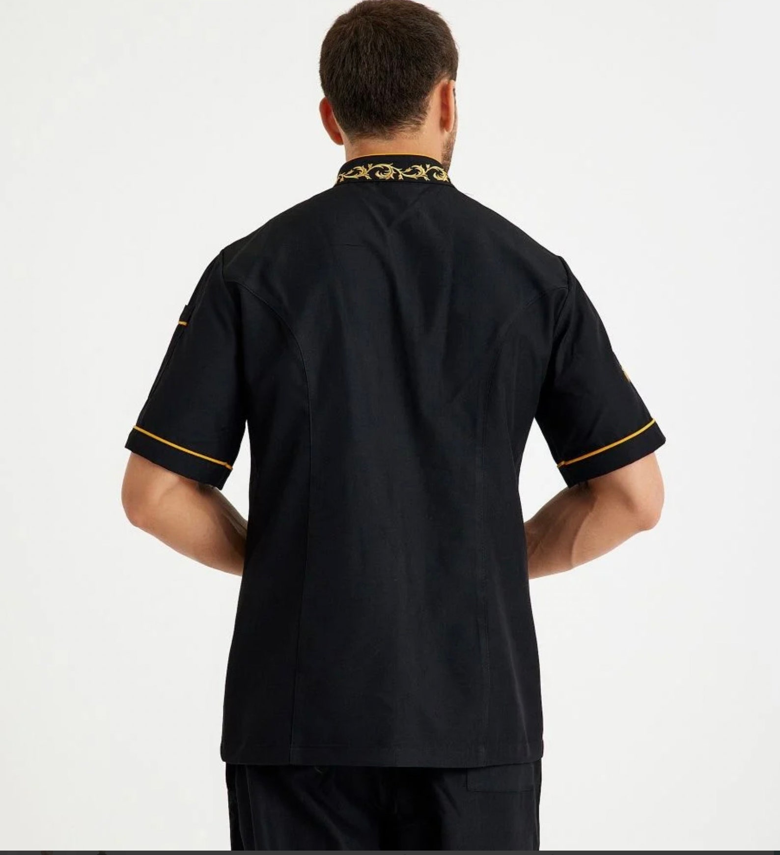 Black Gold Embroidery Chef Lycra Cook Jacket - Etsy