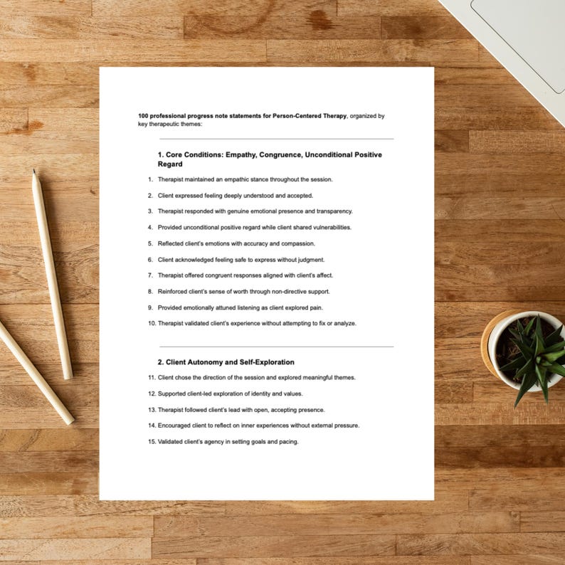 Person Centered Therapy Progress Notes Editable Counseling Template ...