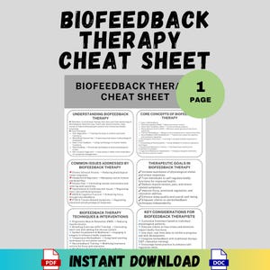 Biofeedback Therapy Cheat Sheet Printable Counseling Guide Therapy Tools Quick Reference for ...