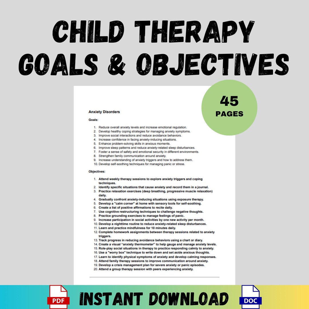 Child Therapy Goals and Objectives for Children Therapist Progress ...