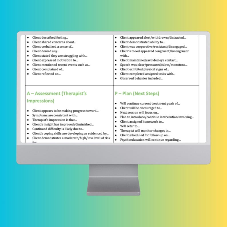 SOAP Note Sentence Starters Therapist Progress Notes Editable Word PDF ...