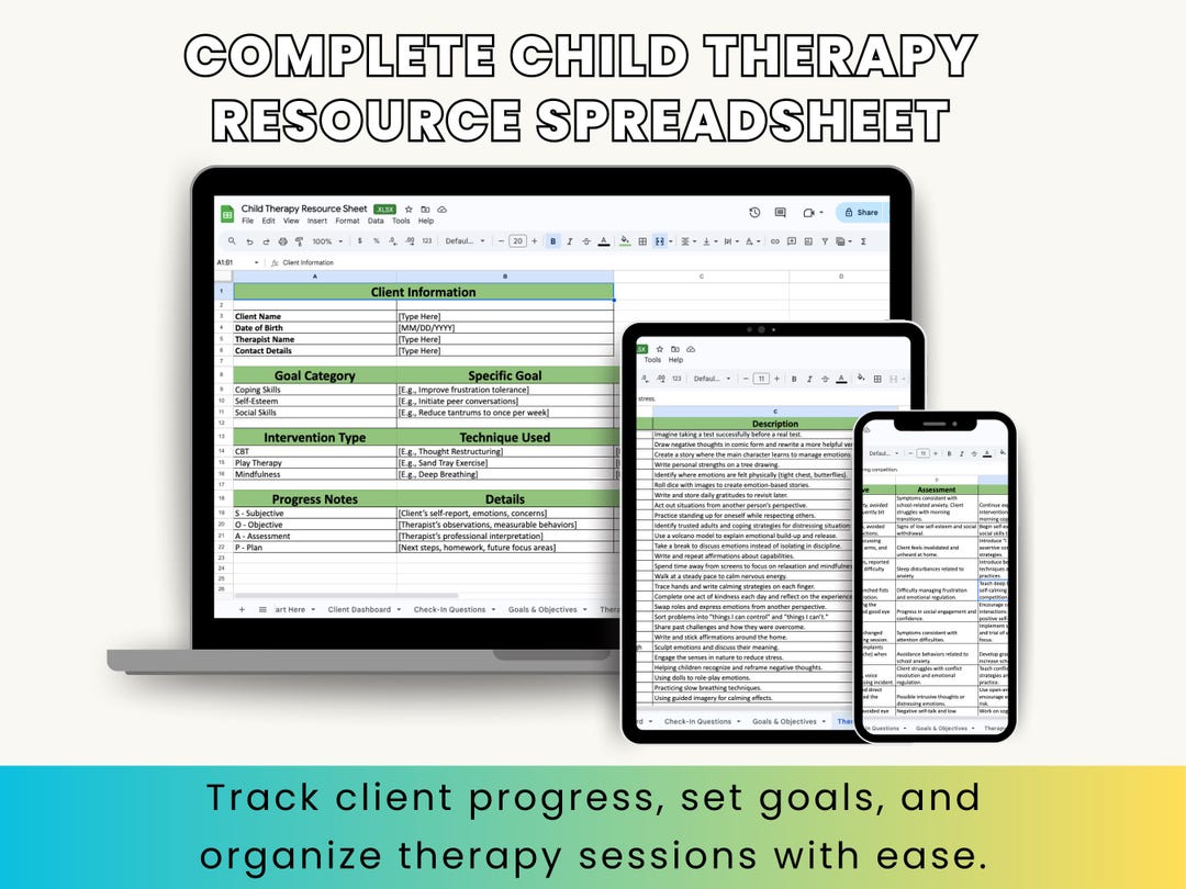 Child Therapy Tracker Printable SOAP Notes Goal Setting Therapist ...