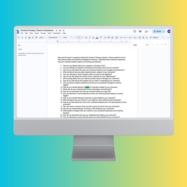 Schema Therapy Check in Questions Counseling Tools Therapist Mental ...
