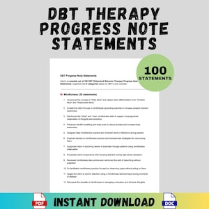 DBT Progress Notes Dialectical Behavior Therapy Statements Therapist ...