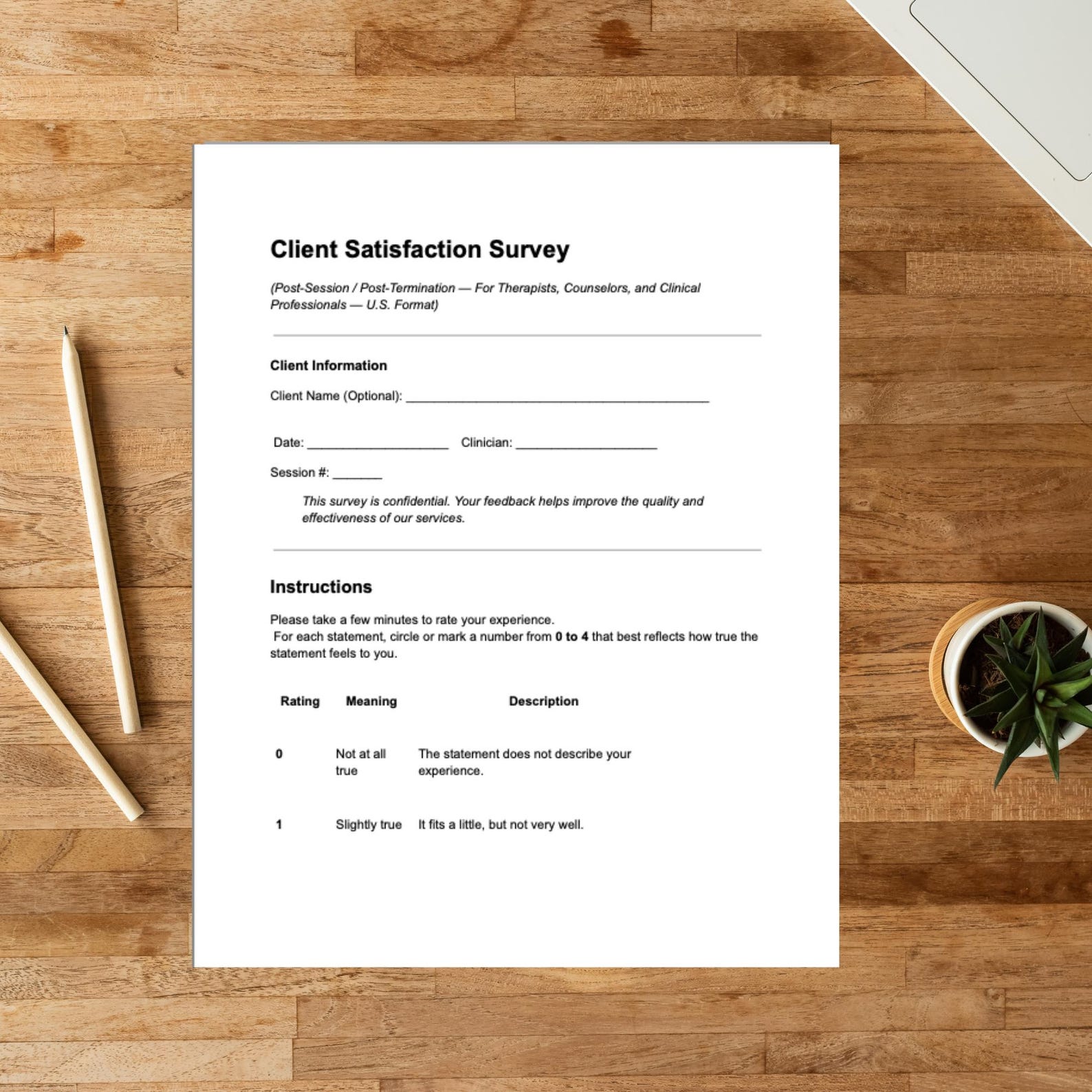 Client Satisfaction Survey Therapist Tool Editable PDF Word Counseling ...