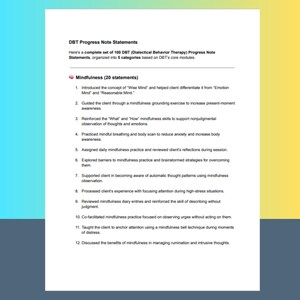 DBT Progress Notes Dialectical Behavior Therapy Statements Therapist ...