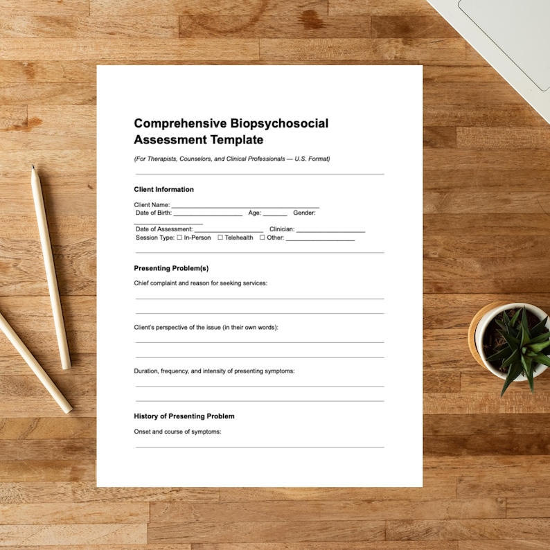 Biopsychosocial Assessment Template Therapist Tool CBT Editable PDF ...