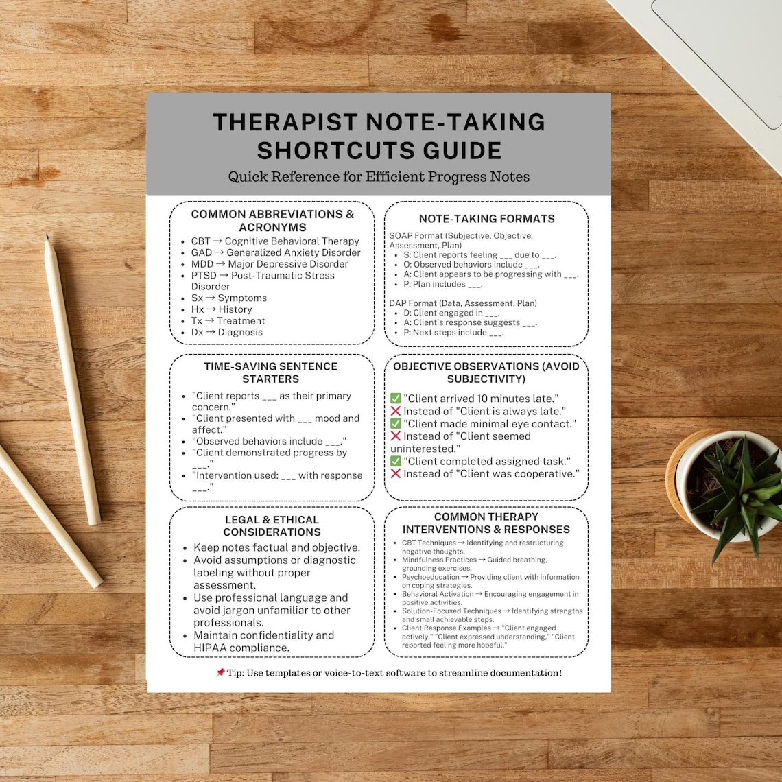 Therapist Note-taking Shortcuts Guide Progress Notes Quick Reference ...
