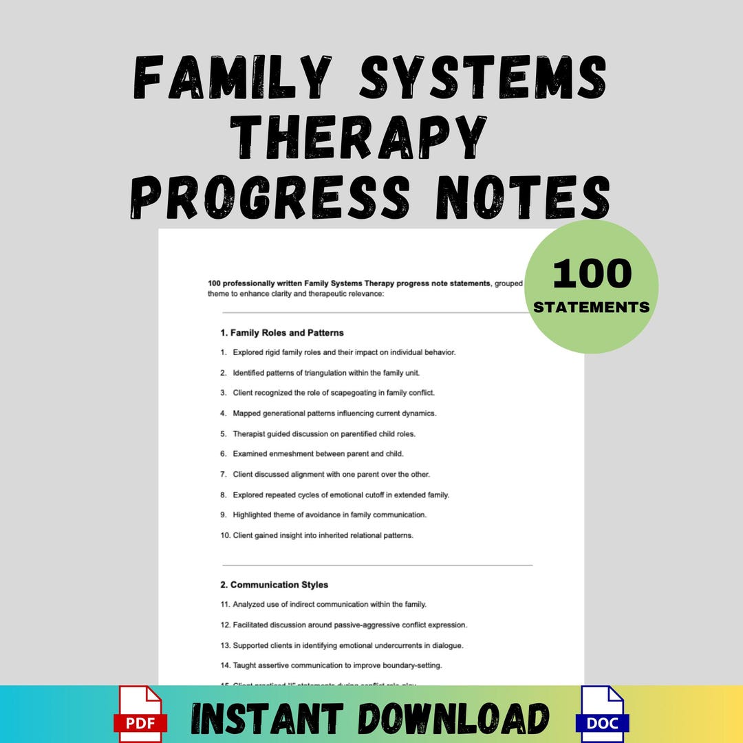 Family Therapy Progress Notes for Lmfts Social Workers Counselors ...