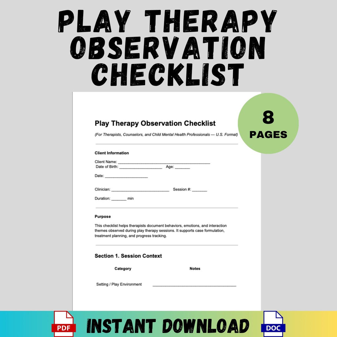 Play Therapy Observation Checklist Therapist Tool Editable PDF Word ...