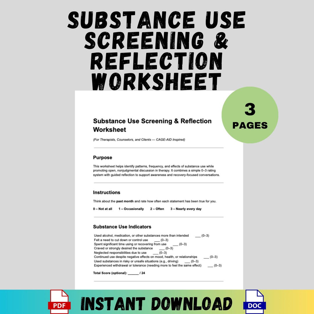 Substance Use Screening Worksheet Therapist Tool CAGEAID Inspired ...