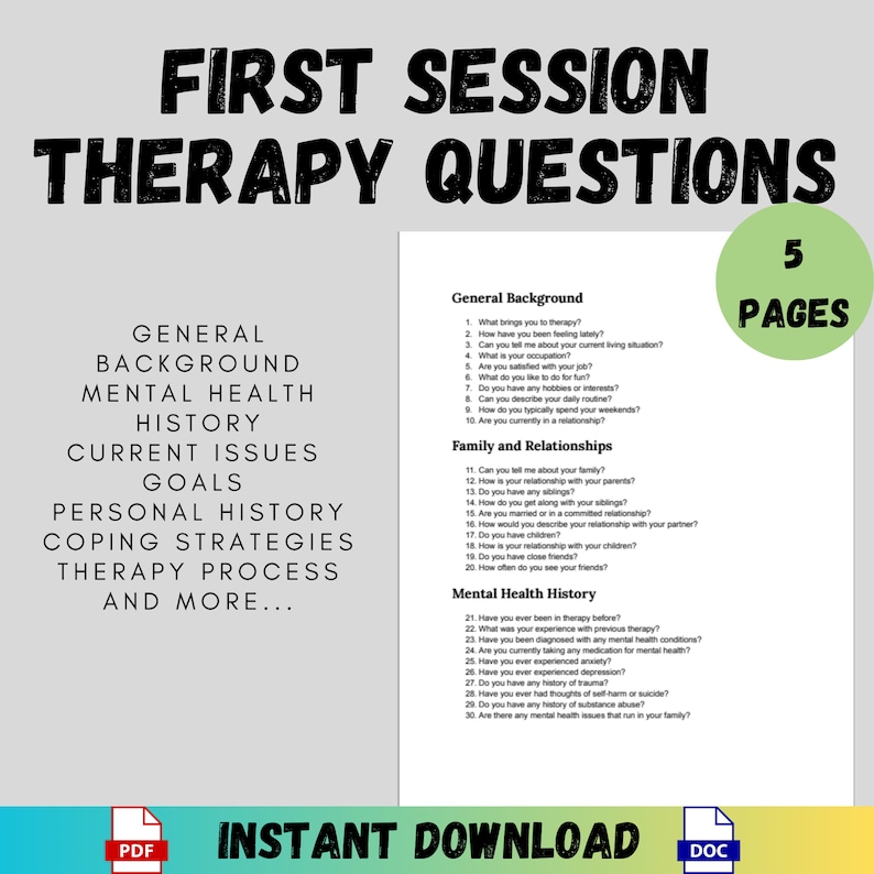 First Session Therapy Questions Simple Counseling Questions Therapy ...