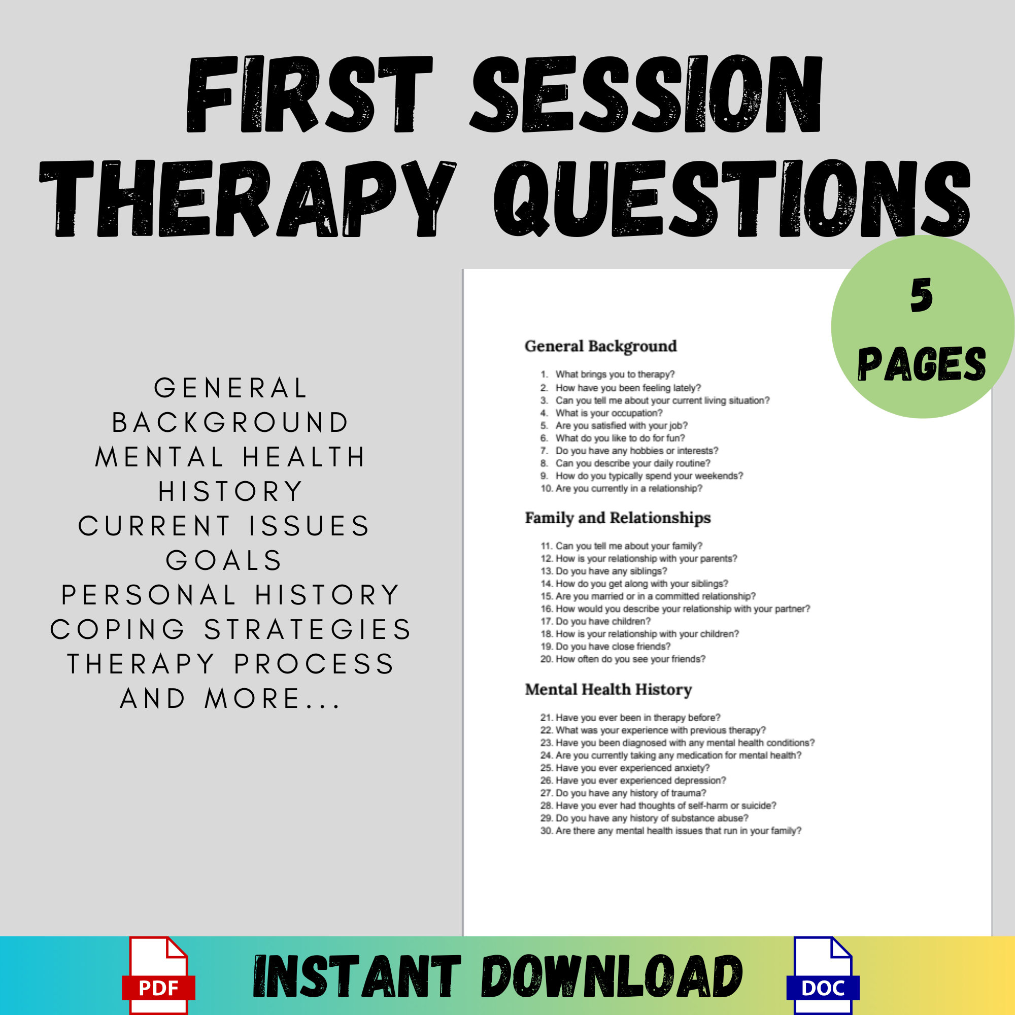 First Session Therapy Questions Simple Counseling Questions Therapy ...
