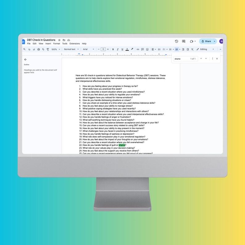 Dialectical Behavior Therapy Check-in Questions Printable PDF & Word ...