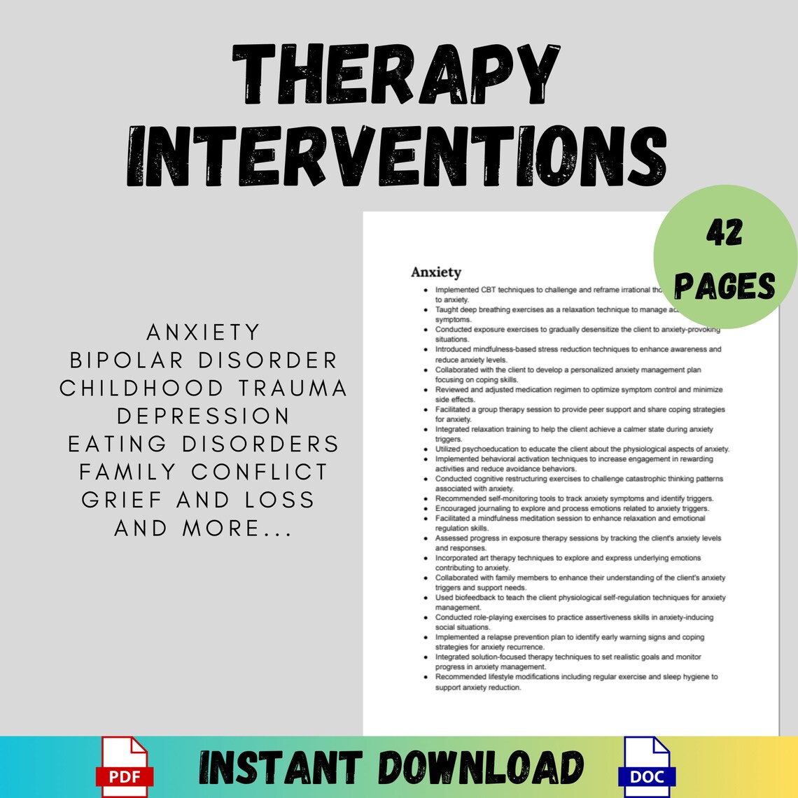 Therapy Interventions for Progress Notes Psychotherapy Notes ...